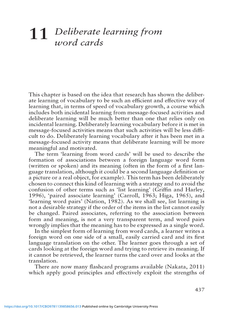 Deliberate Learning From Word Cards | PDF | Vocabulary | Learning