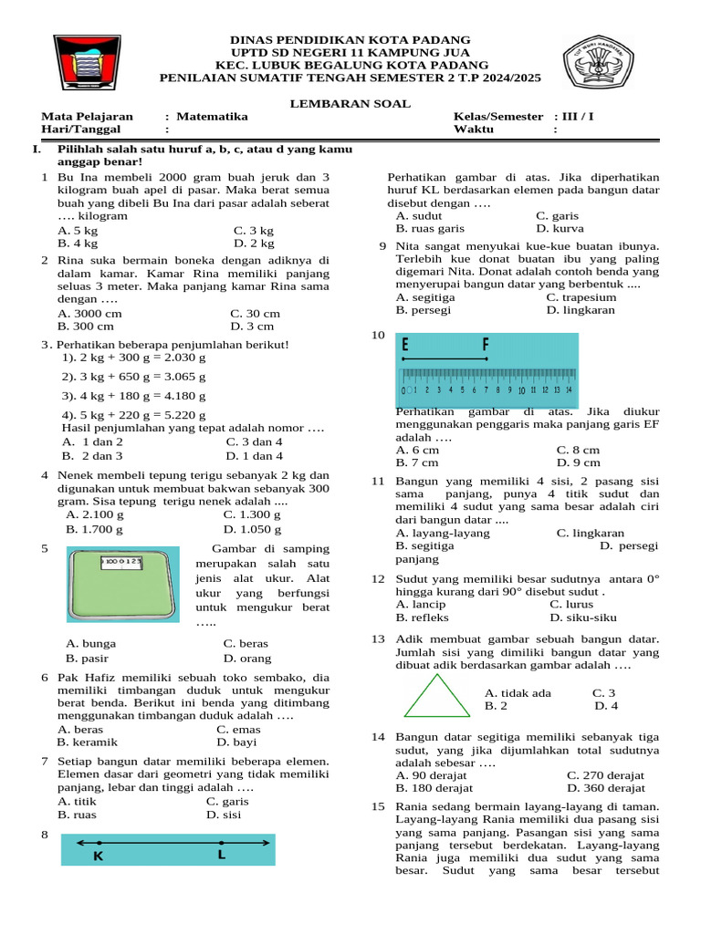 Soal STS 2 MTK SMSTR2 KLS3 2025 | PDF