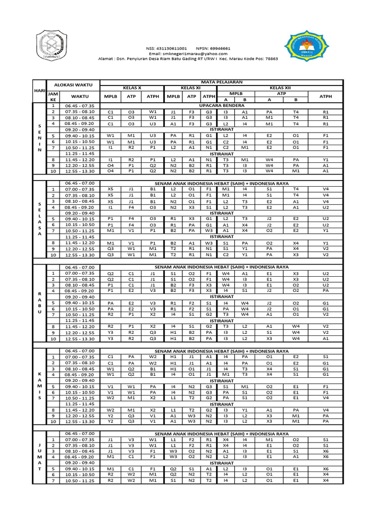 Jadwal Pelajaran Semester Genap | PDF