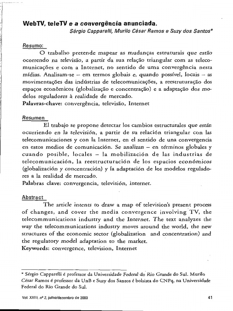 (Artigo) CAPPARELLI, RAMOS, SANTOS. Webtv, Teletv e A Convergencia ...