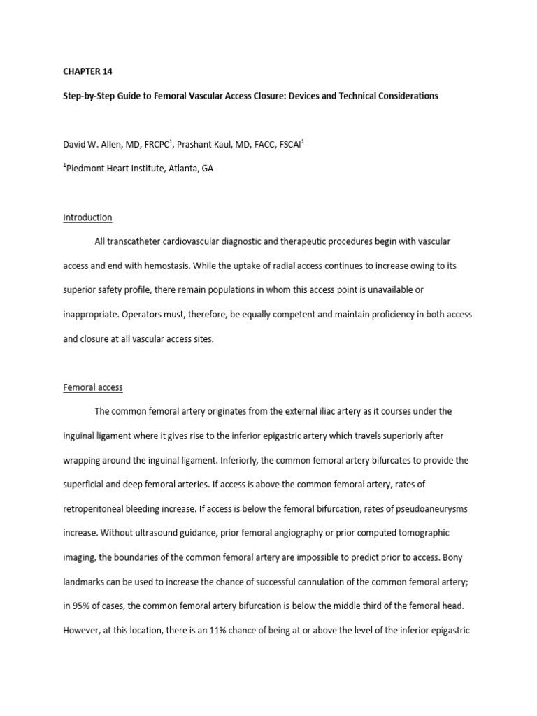 Femoral Vascular Access Closure Guide | PDF | Angiography | Clinical ...