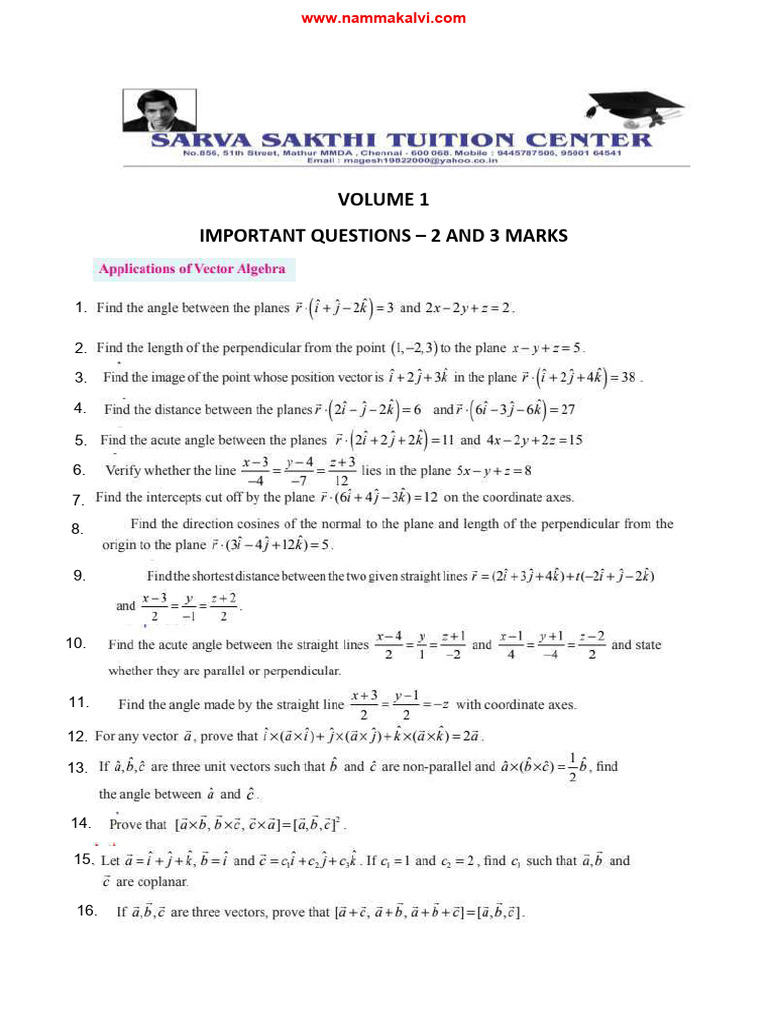 Namma Kalvi 12th Maths Important Questions English Medium 221707 | PDF