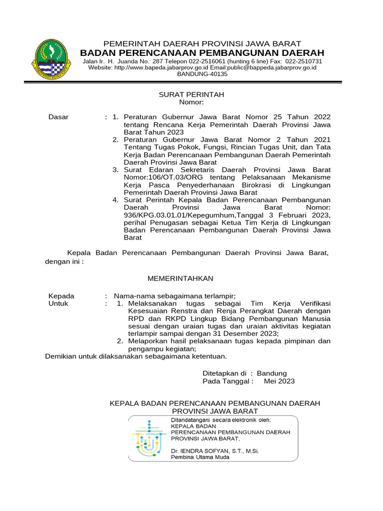 Draft_SP_Tim Kerja Verifikasi Kesesuaian Renstra dan Renja Perangkat Daerah dengan RPD dan RKPD ...