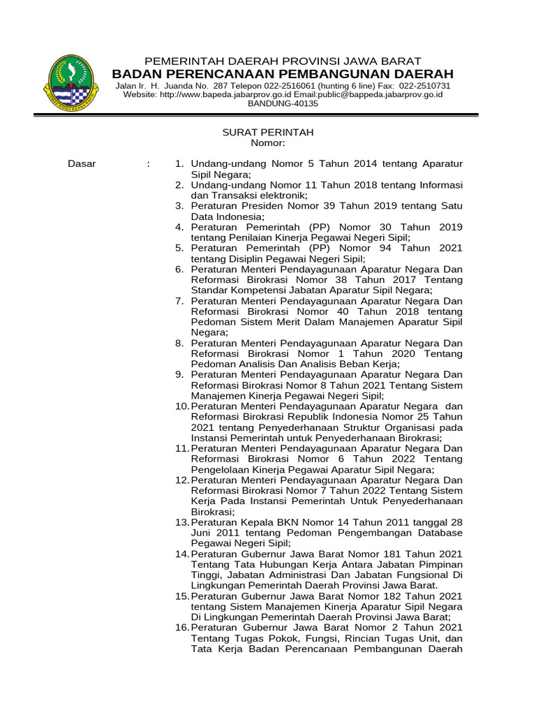 Draft_SP_Tim Kerja Penyusunan Telaahan RKP Lingkup Bidang Pemerintahan | PDF