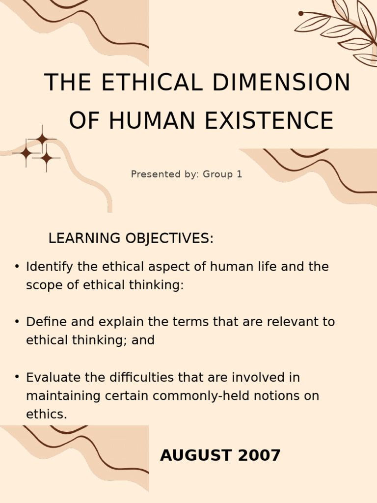 g1 Ge e Ethical Dimension of Human Existence | PDF | Morality | Psychology