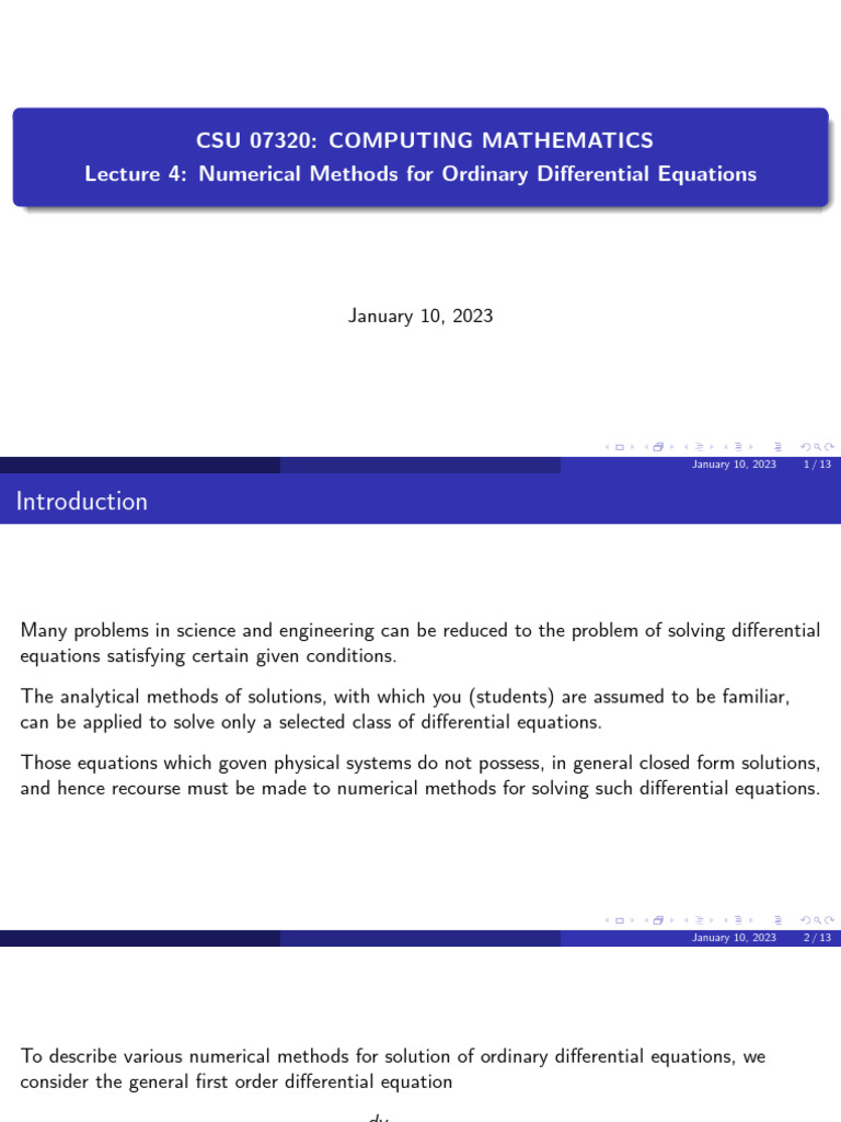 CSU 07320 Lecture 4-Numerical methods for ODE | PDF | Ordinary Differential Equation | Equations