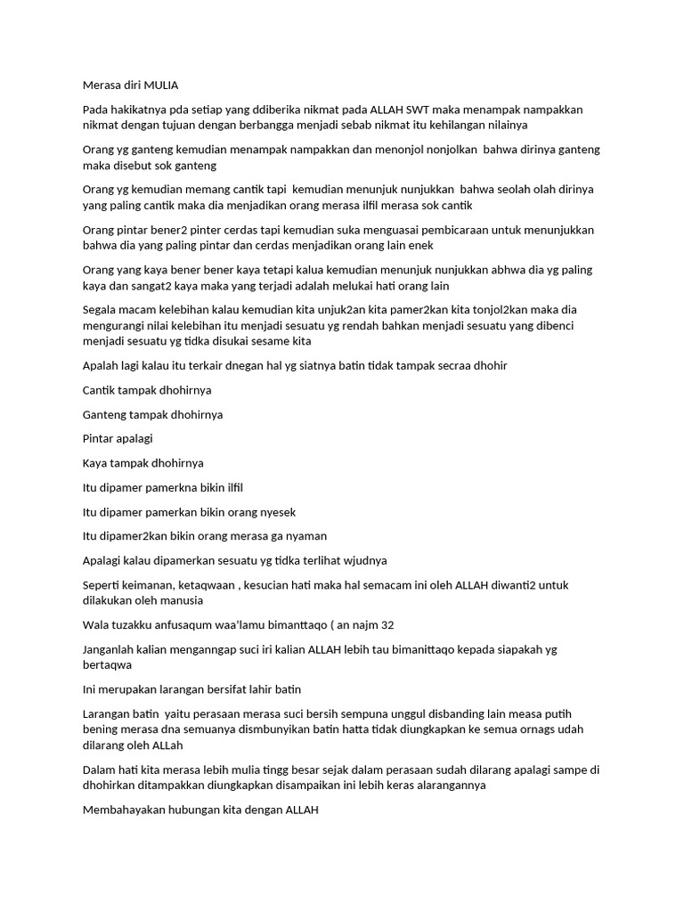 Merasa Diri MULIA | PDF