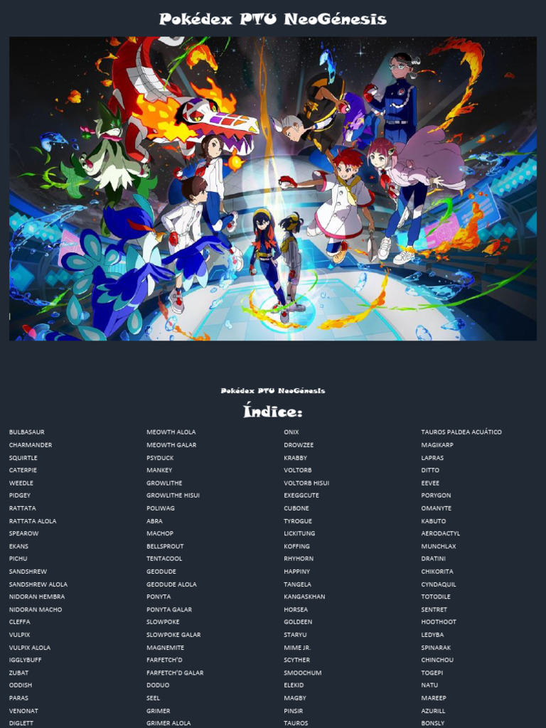 Pokédex PTU NeoGénesis v1.3.1 | PDF | Pokémon | Evolución