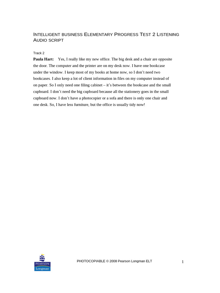 Progress Test 2 Audio Script | PDF