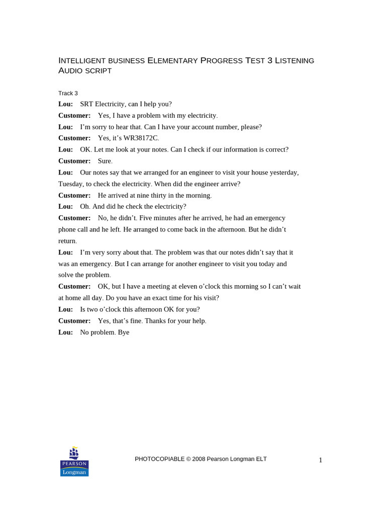 Progress Test 3 Audio Script | PDF