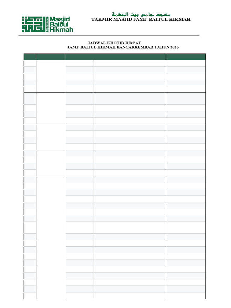 Jadwal Khotib Jumat 2025 | PDF