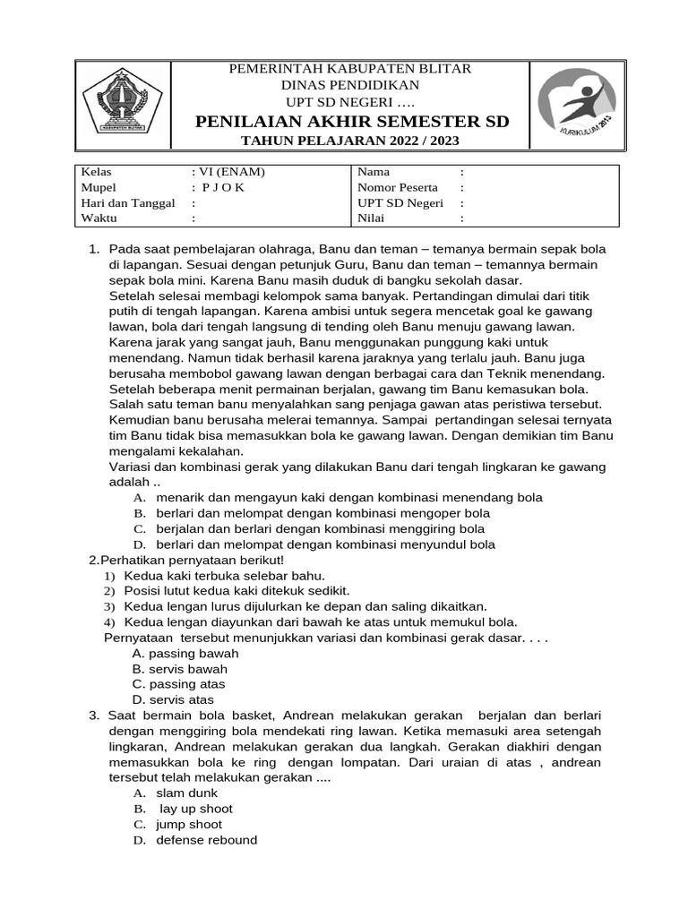 Naskah Soal - Pjok - Kelas 6 | PDF