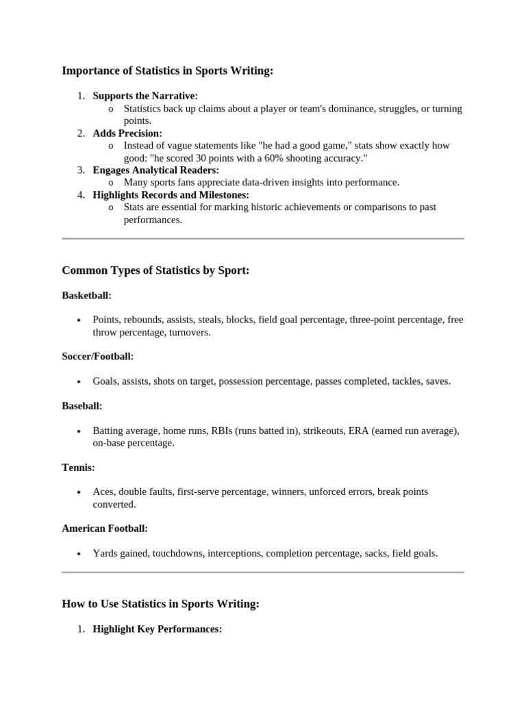 Importance of Statistics in Sports Writing | PDF | Statistics ...