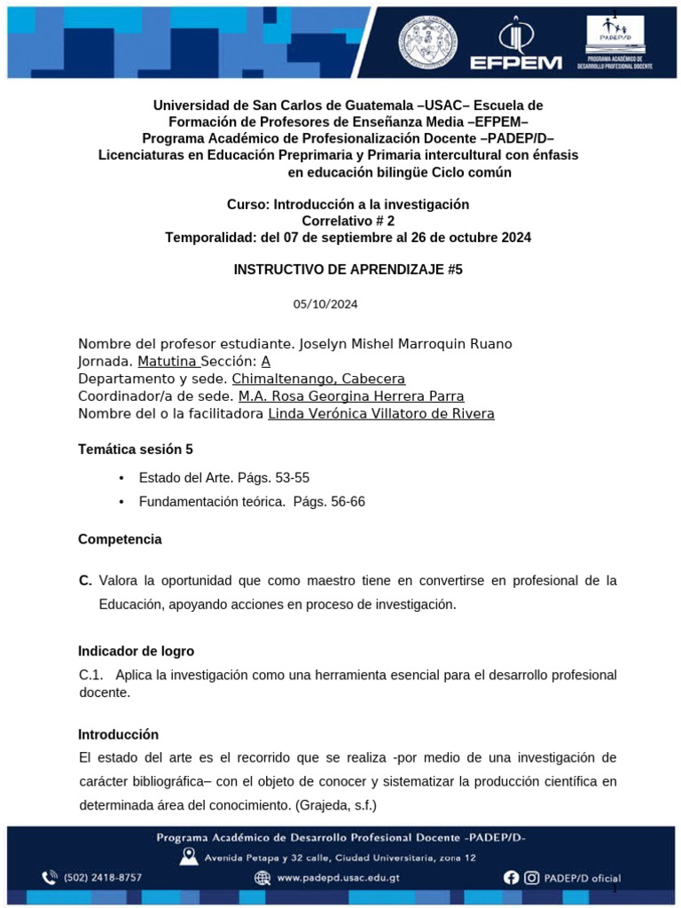 Instructivo 5 Investigacion | PDF | Maestros | Aprendizaje