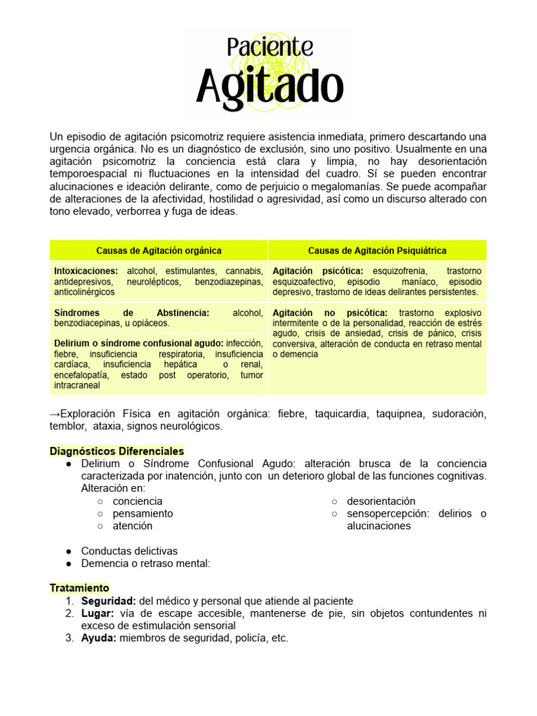 Manejo de la Agitación Psicomotriz | PDF | Psicosis | Engaño