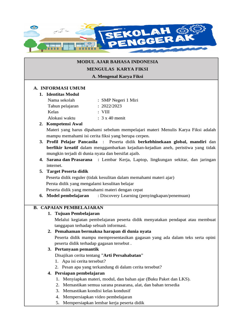 MODUL AJAR BAHASA INDONESIA BAB IV TP 5 AGUS WIDODO | PDF