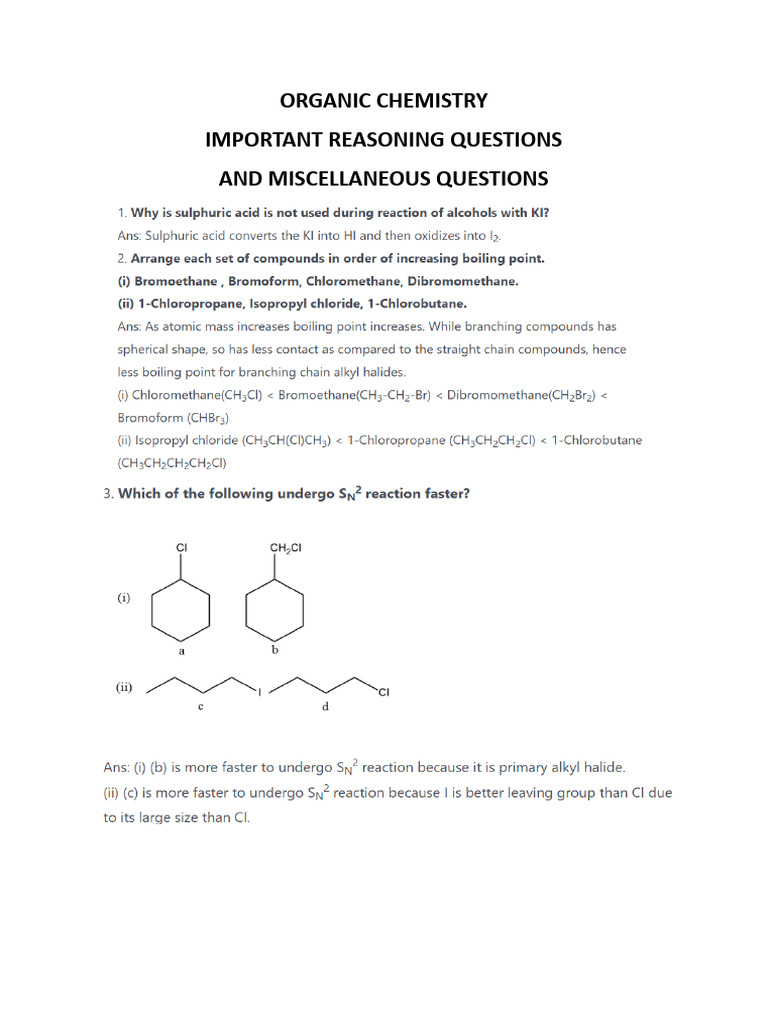 Organic Chemistry Reasoning Questions | PDF