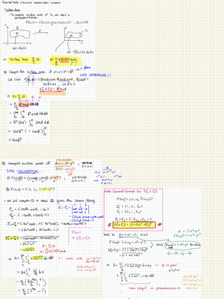 Lecture 17 Surface Area Integrals Pdf