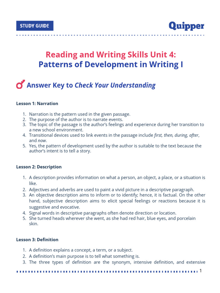 Writing Patterns Answer Key | PDF