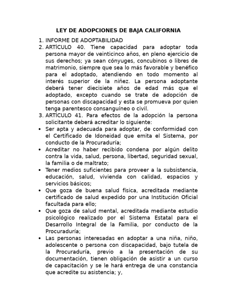 Ley de Adopciones de Baja California | PDF