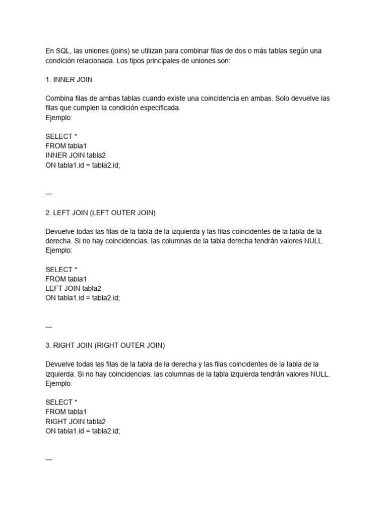 Uniones en Lenguaje SQL | PDF