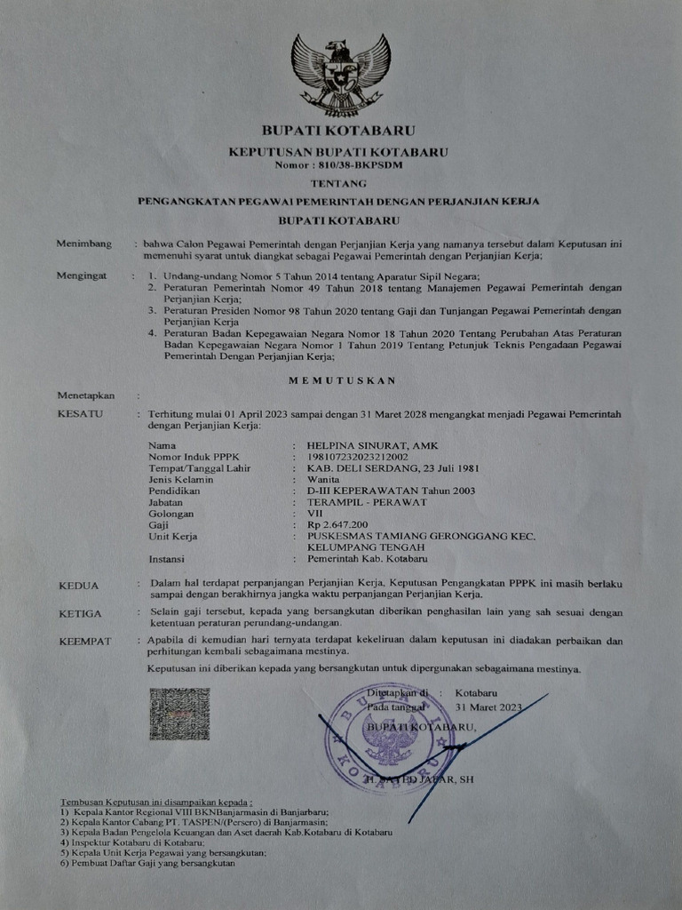 SK PPPK Helpina Sinurat, AMK | PDF