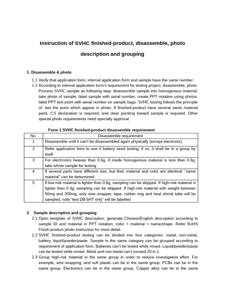 Instruction of SVHC finished-product, disassemble, photo description and grouping | PDF | Metals ...
