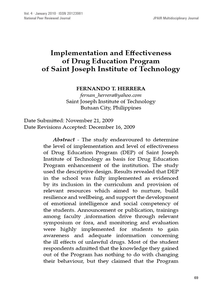 Implementationand Effectivenessof Drug Education Programof Saint Joseph ...