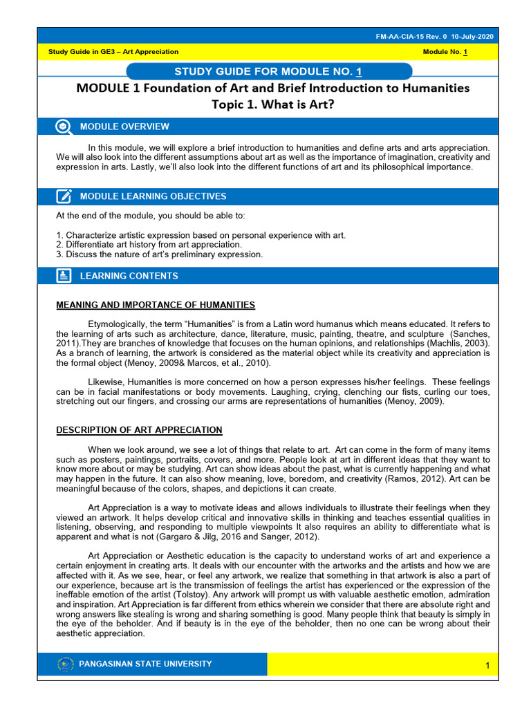 GE3 Module 1 Topic 1 | PDF | Aesthetics | Imagination