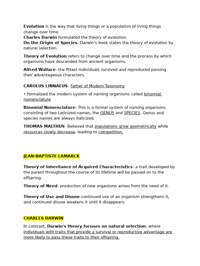 Evolution is the way that living things or a population of living ...