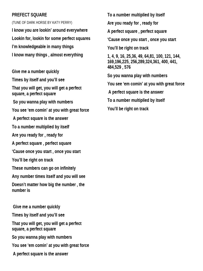 Perfect Square Song Lyrics | PDF