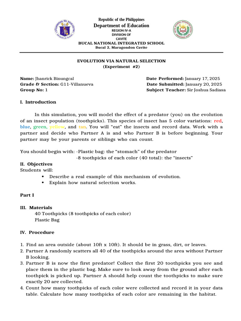 Laboratory Report 2 EVOLUTION VIA NATURAL SELECTION | PDF | Natural ...