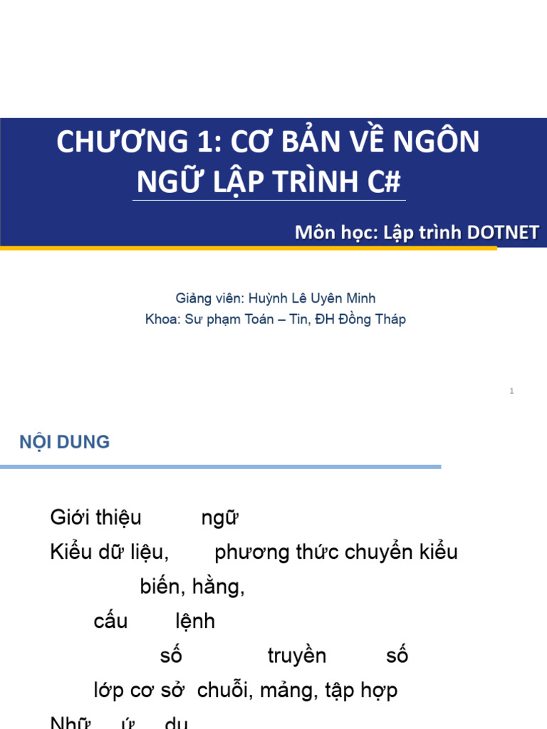 Bai Giang Lap Trinh Dotnet Chuong 1 Co Ban Ve Ngon Ngu Lap T T23hCKHBWjM4kJg 085122 | PDF