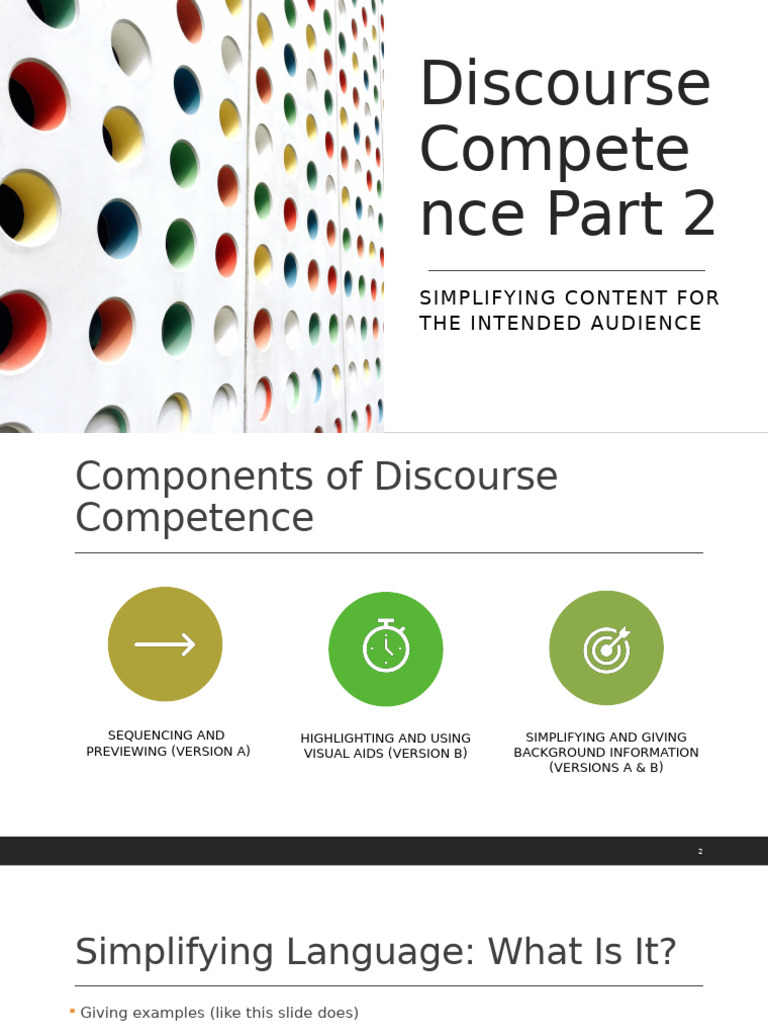 Discourse Competence Workshop Part 2 - Simplifying Language | PDF