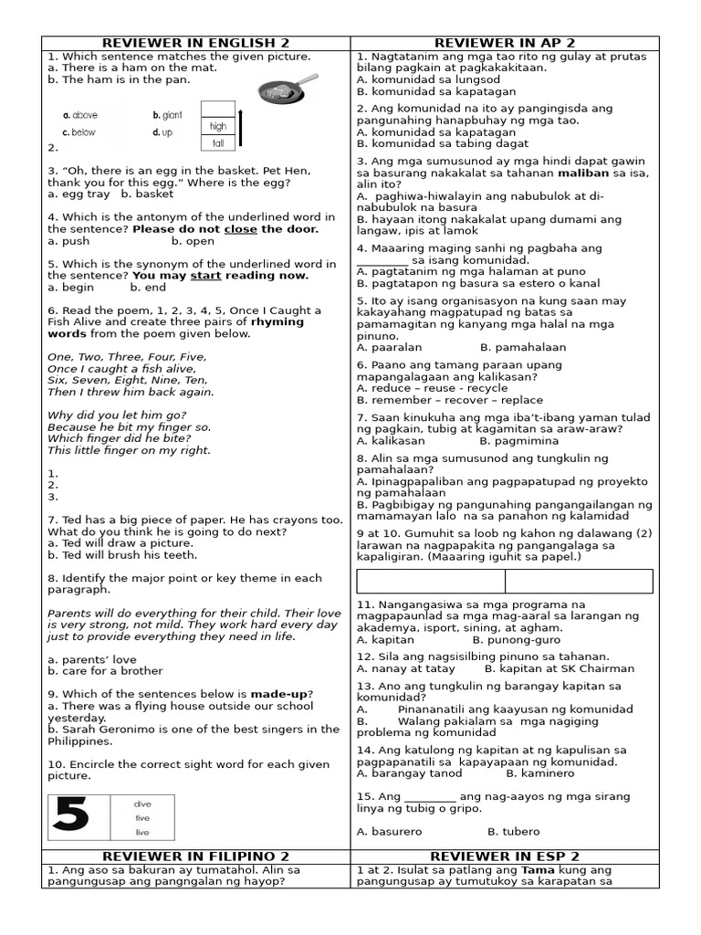 All Subjects - Reviewer For Third Quarter Exam | PDF