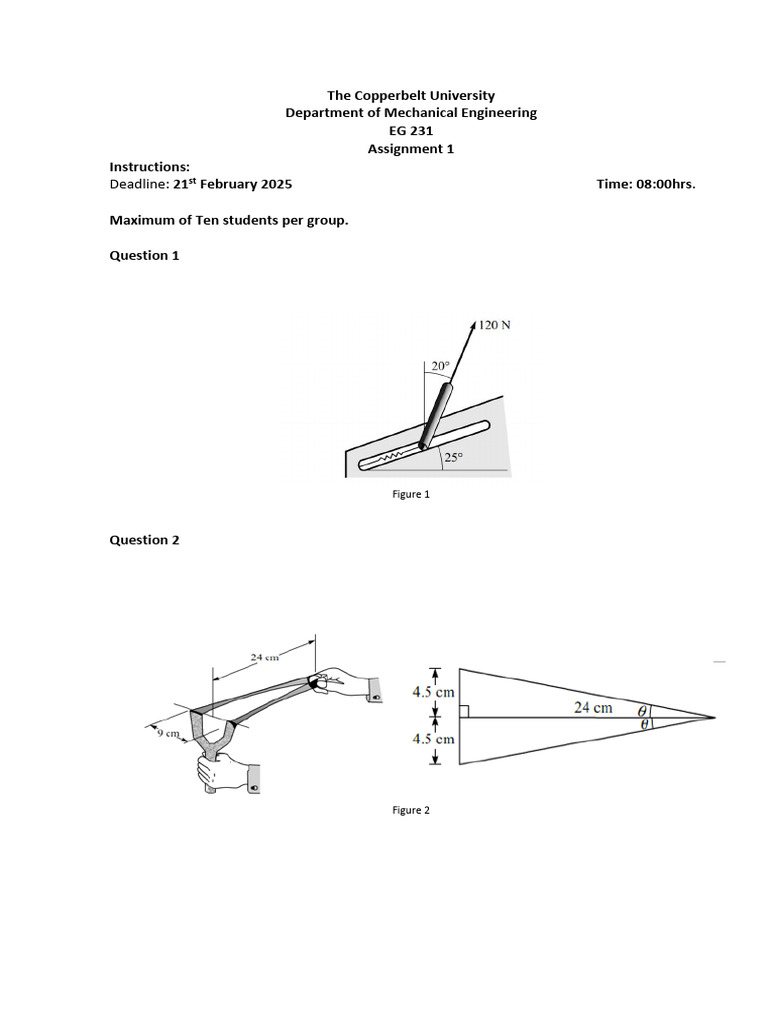 EG -231-Assignment 1- 2025 | PDF | Force | Tension (Physics)
