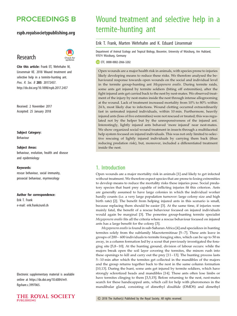 Frank Et Al 2018 Wound Treatment and Selective Help in A Termite ...