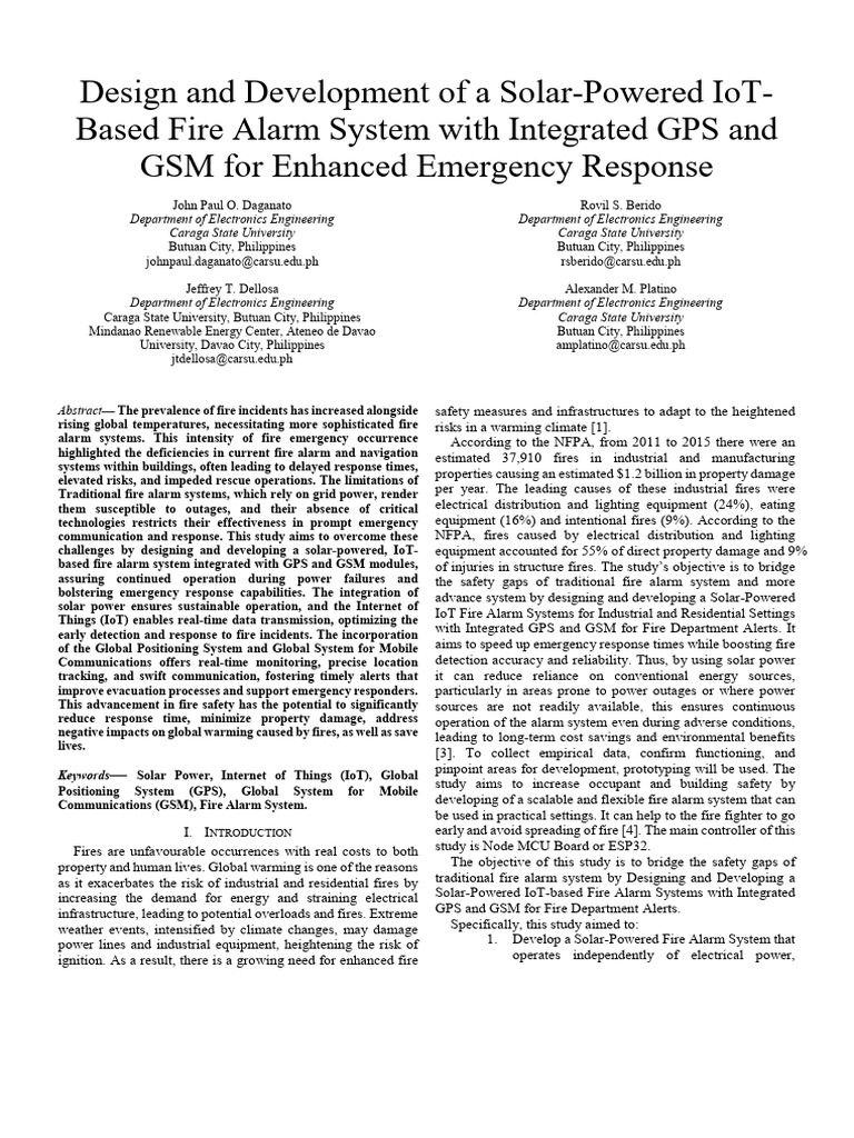 Solar-Powered IoTBased Fire Alarm System | PDF | Internet Of Things | Solar Power