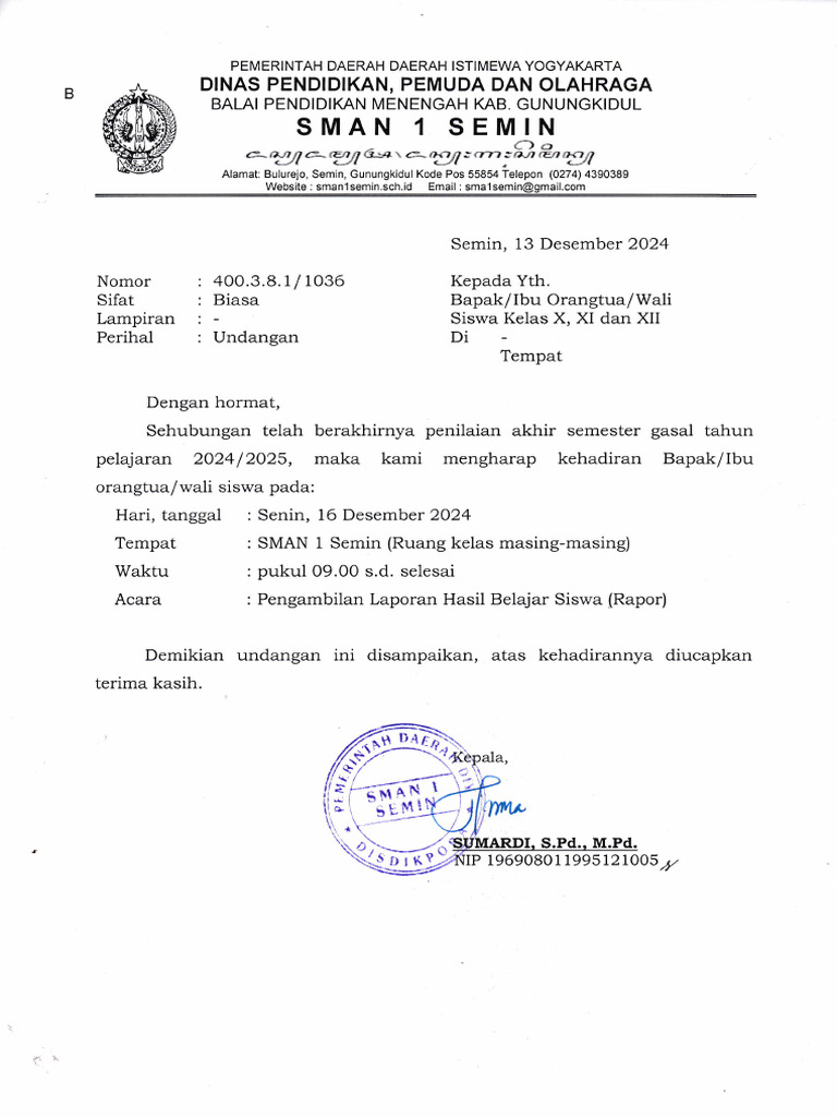 Undangan Pengambilan LHB Semester Gasal 24-25 | PDF