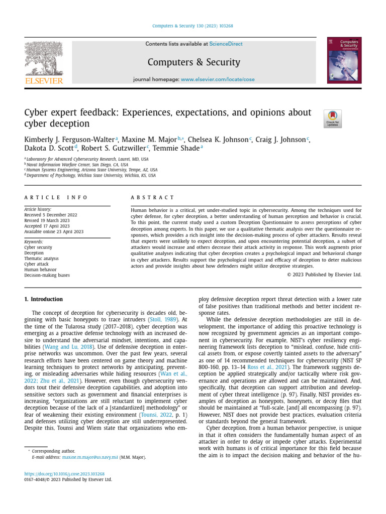 Cyber Expert Feedback - Experiences, Expectations, and Opinions About Cyber Deception | PDF ...
