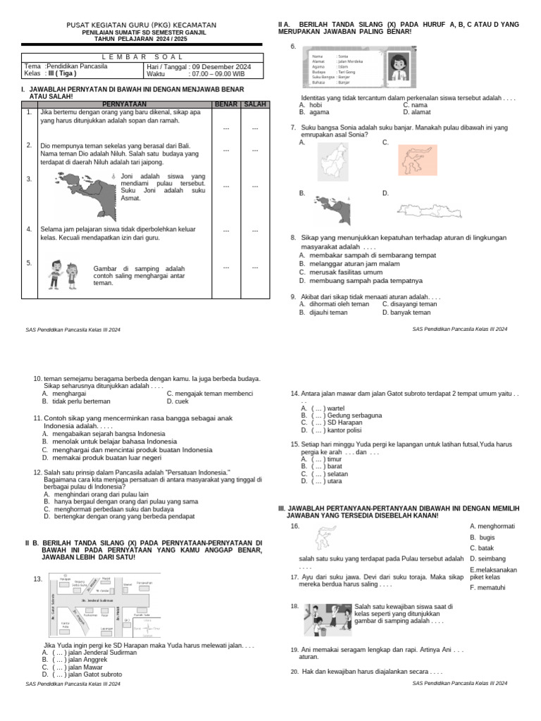 Soal Sas KLS Iii PP | PDF