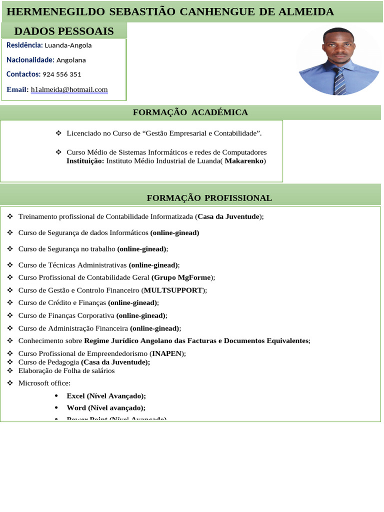 Curriculum - Actualizado - Cópia | PDF | Contabilidade | Angola