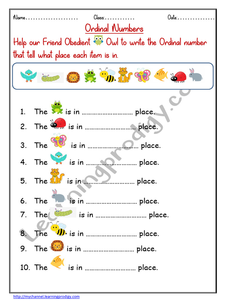 Learning Ordinal Numbers Worksheet | PDF