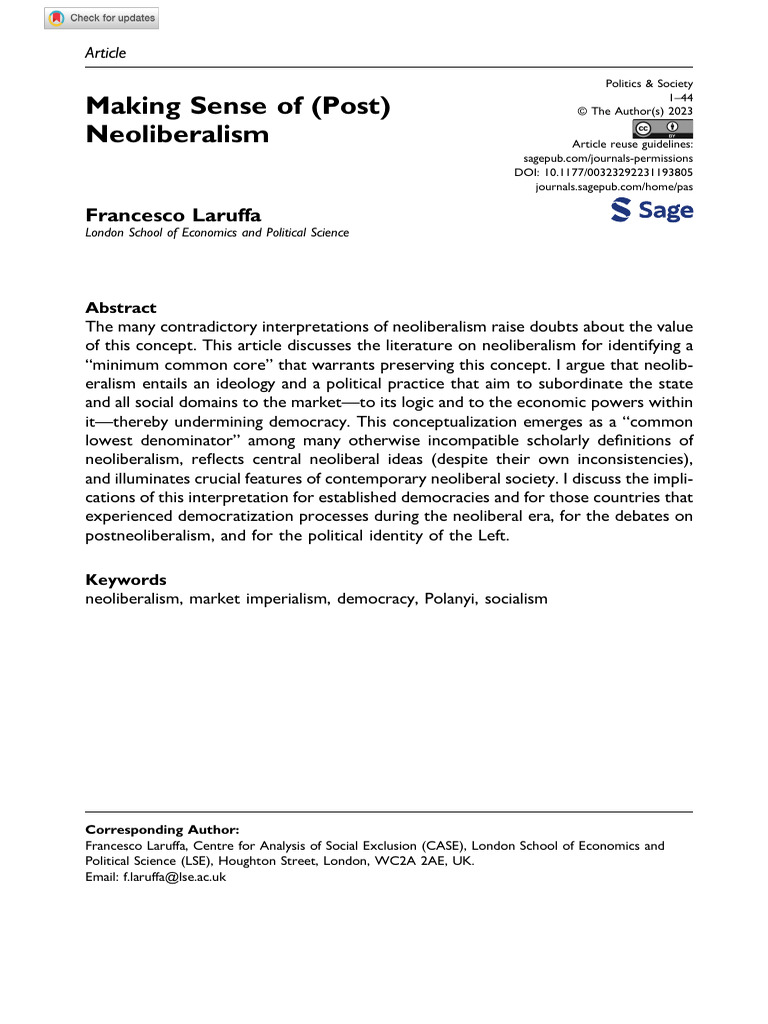 Laruffa 2023 Making Sense of (Post) Neoliberalism | PDF | Market ...
