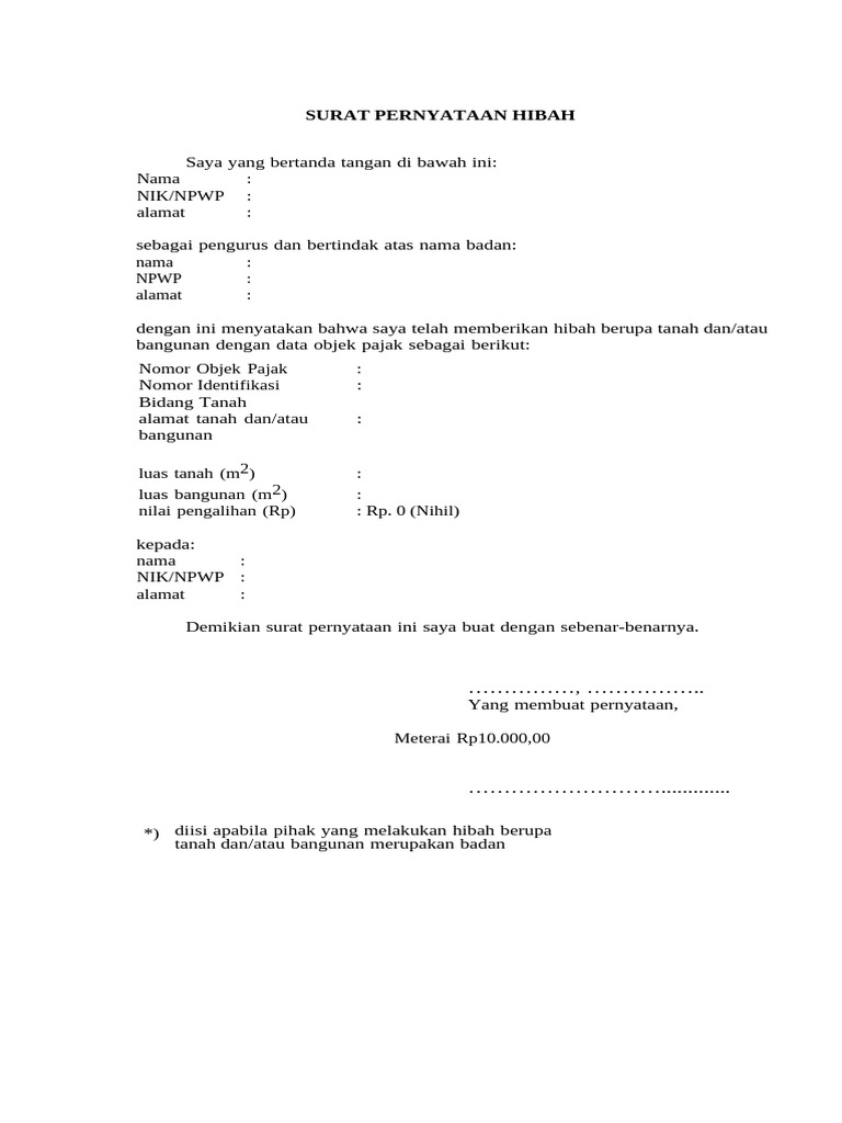 SKB - Surat Pernyataan Hibah | PDF
