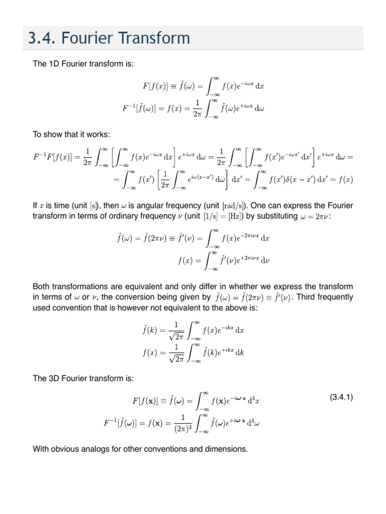 3.4. Fourier Transform - Theoretical Physics Reference 0.5 Documentation | PDF | Fourier ...
