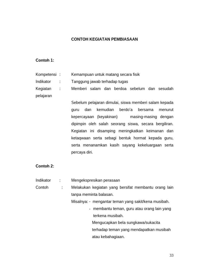 Contoh Tabel Program Pembiasaan | PDF