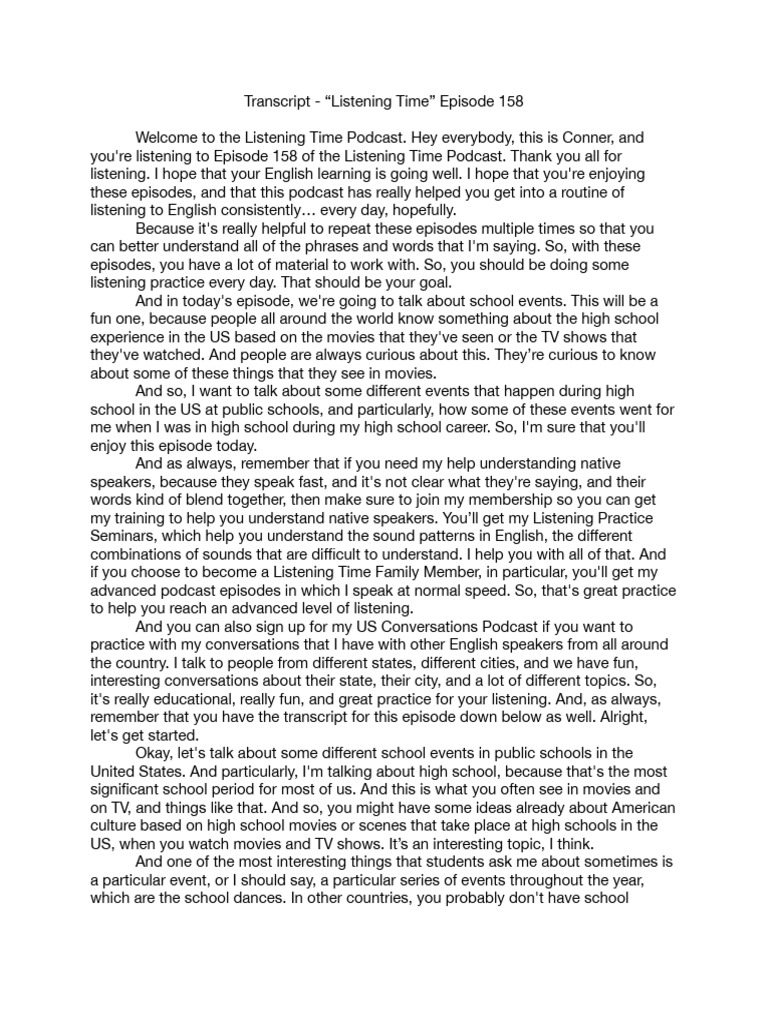 Episode 158 Transcript - Listening Time | PDF | Prom