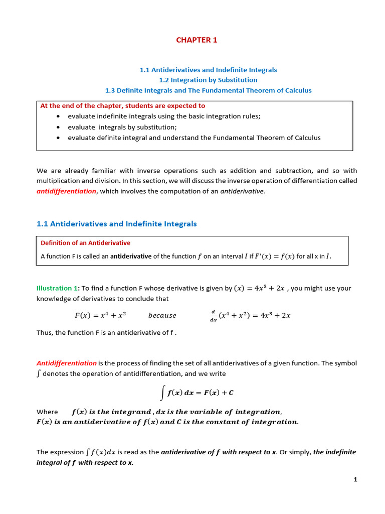CHAPTER 1 Integration and The Definite Integral | PDF | Integral | Mathematical Analysis
