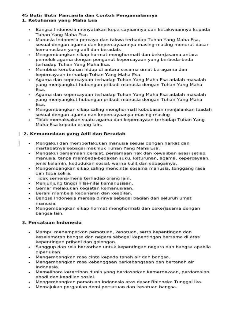 45 Butir Butir Pancasila Dan Contoh Pengamalannya | PDF